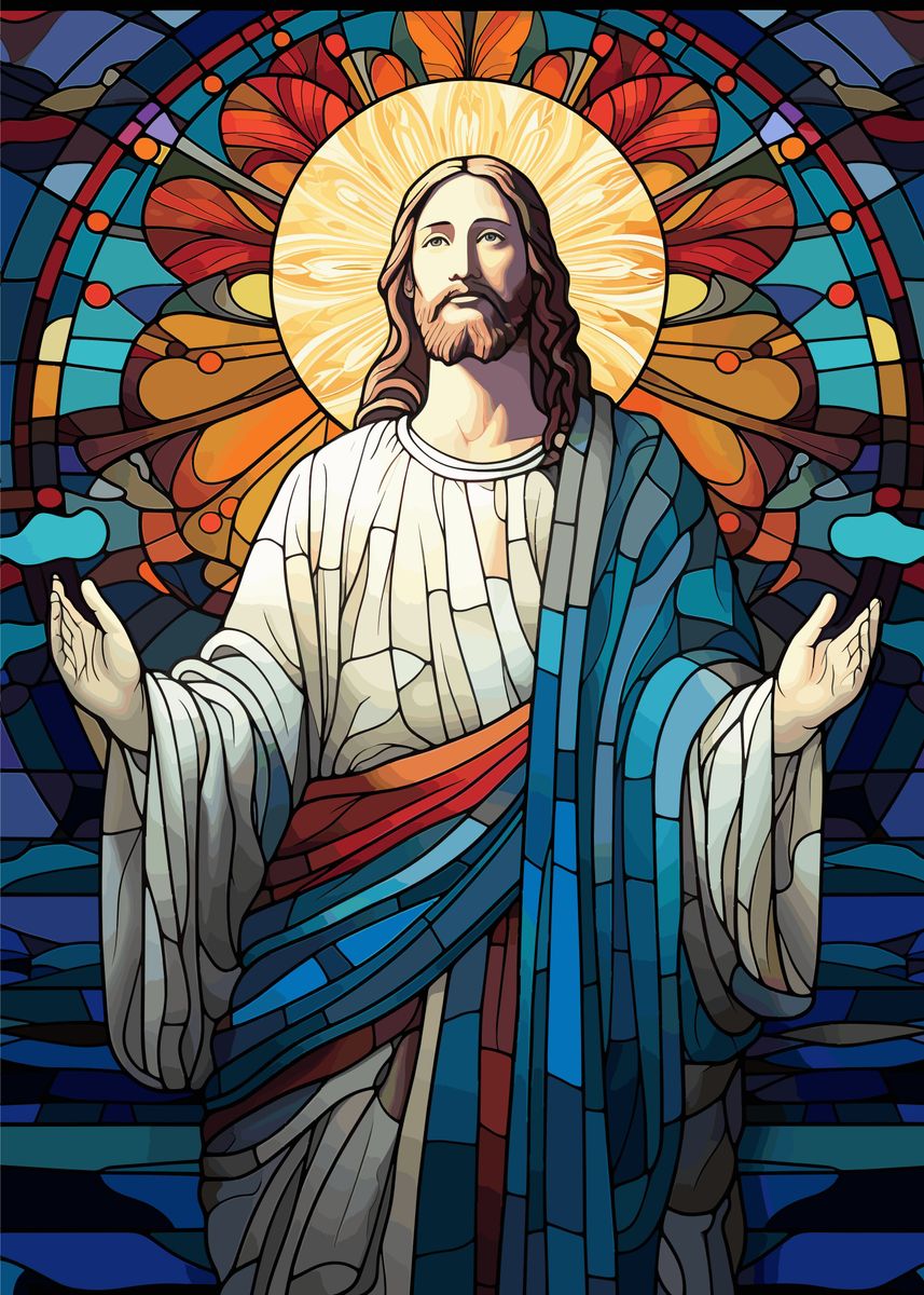 'Jesus Christ Stained Glass' Poster, picture, metal print, paint by ...