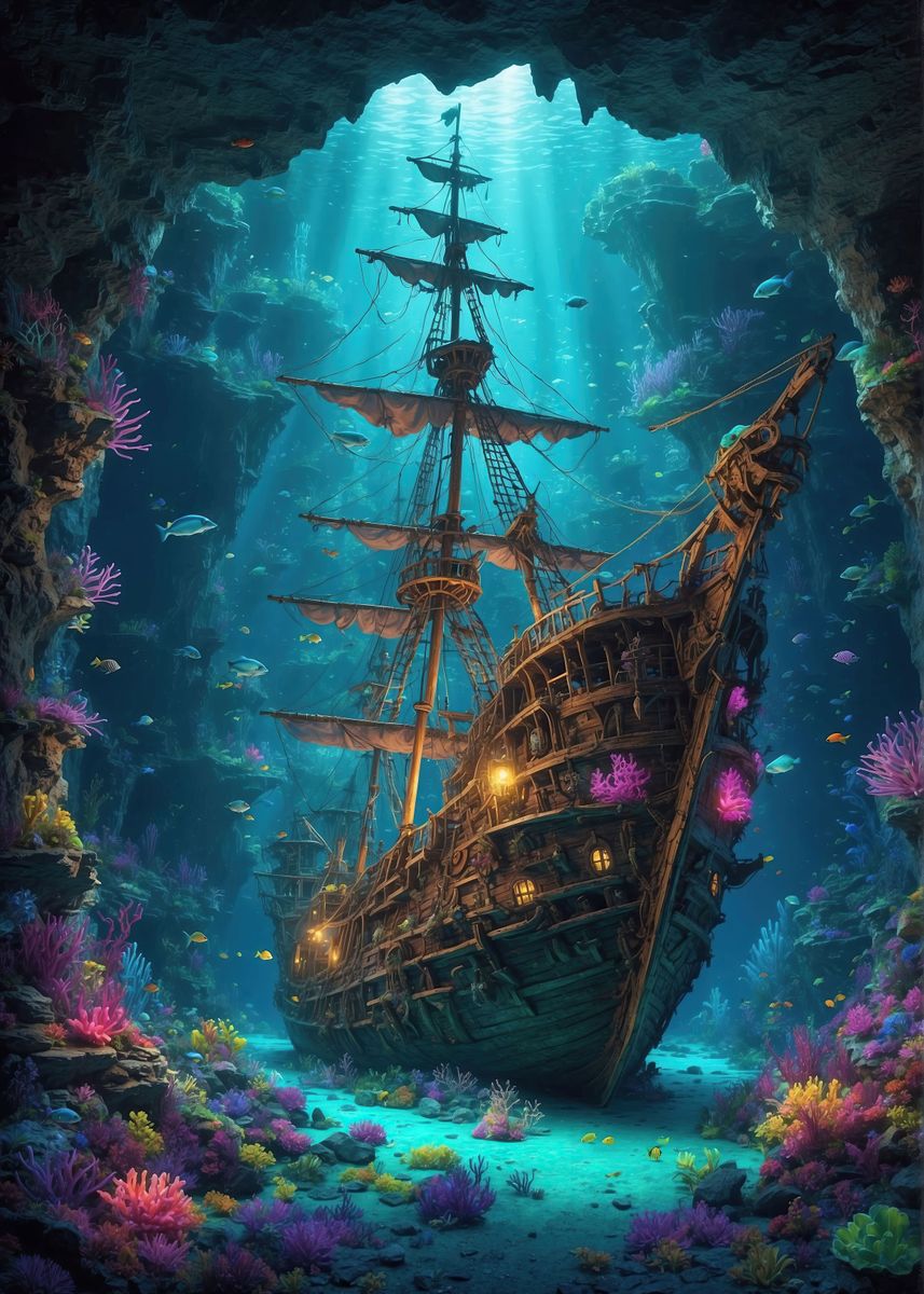 'Sunken Pirate Ship' Poster, picture, metal print, paint by LP Design ...