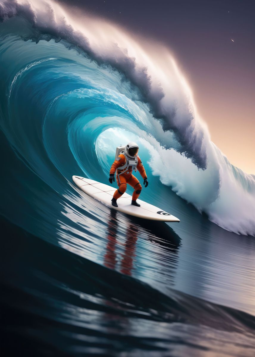 'Astronaut surfer galaxy' Poster, picture, metal print, paint by Ji ...