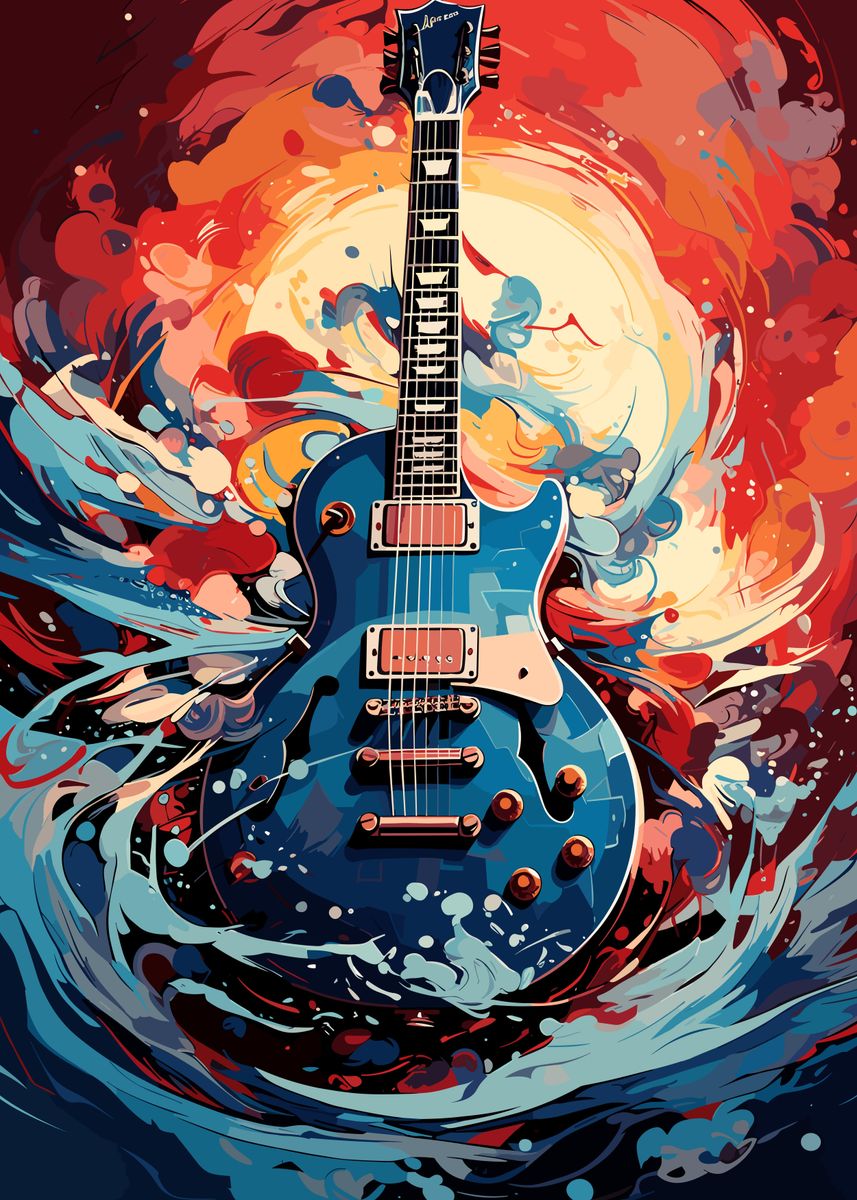 'Guitar Watercolor' Poster, picture, metal print, paint by Kenny Studio ...