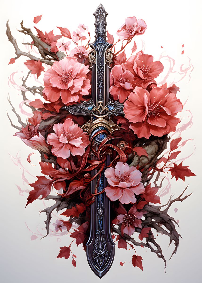 'Japanese Sword Art Blossom' Poster, picture, metal print, paint by ...