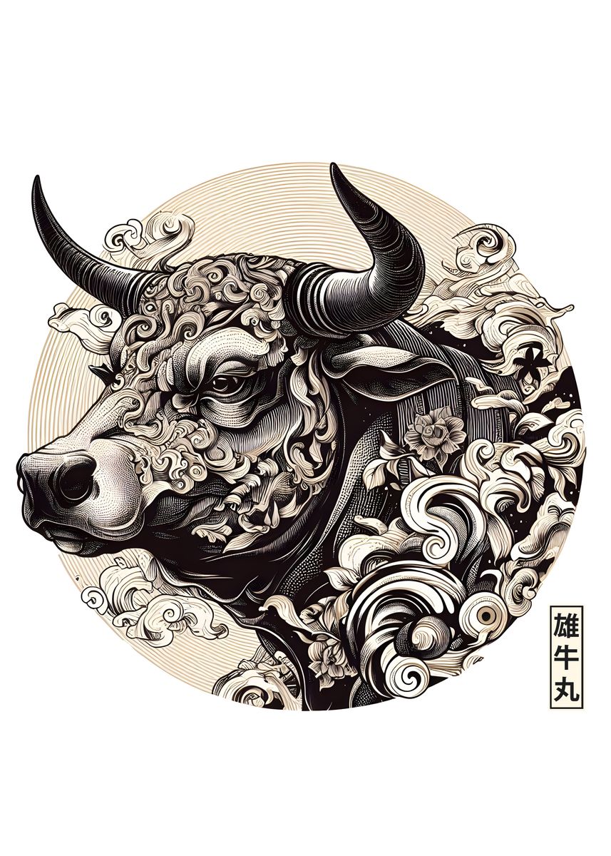 'Bull Japanese Style' Poster, picture, metal print, paint by Loxey ...