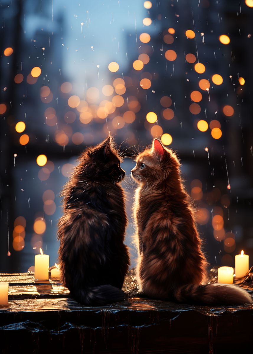 'romantic cat couple' Poster, picture, metal print, paint by Adel S ...