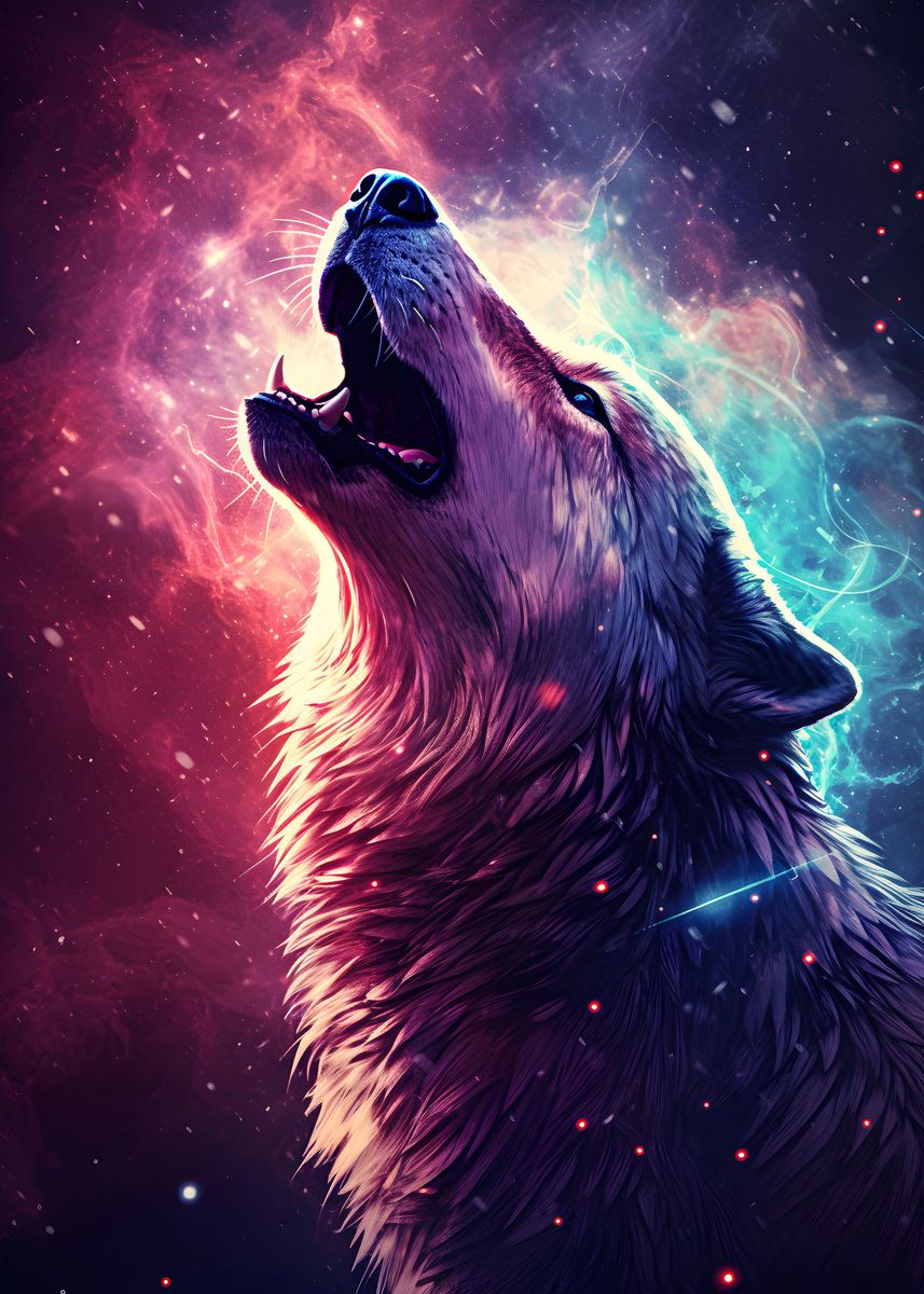 'Howling wolf Galaxy' Poster, picture, metal print, paint by Emma Art95 ...
