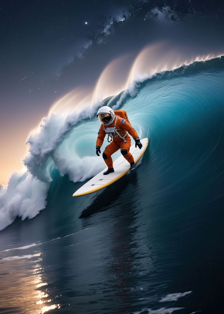 'Astronaut surfer galaxy' Poster, picture, metal print, paint by Ji ...