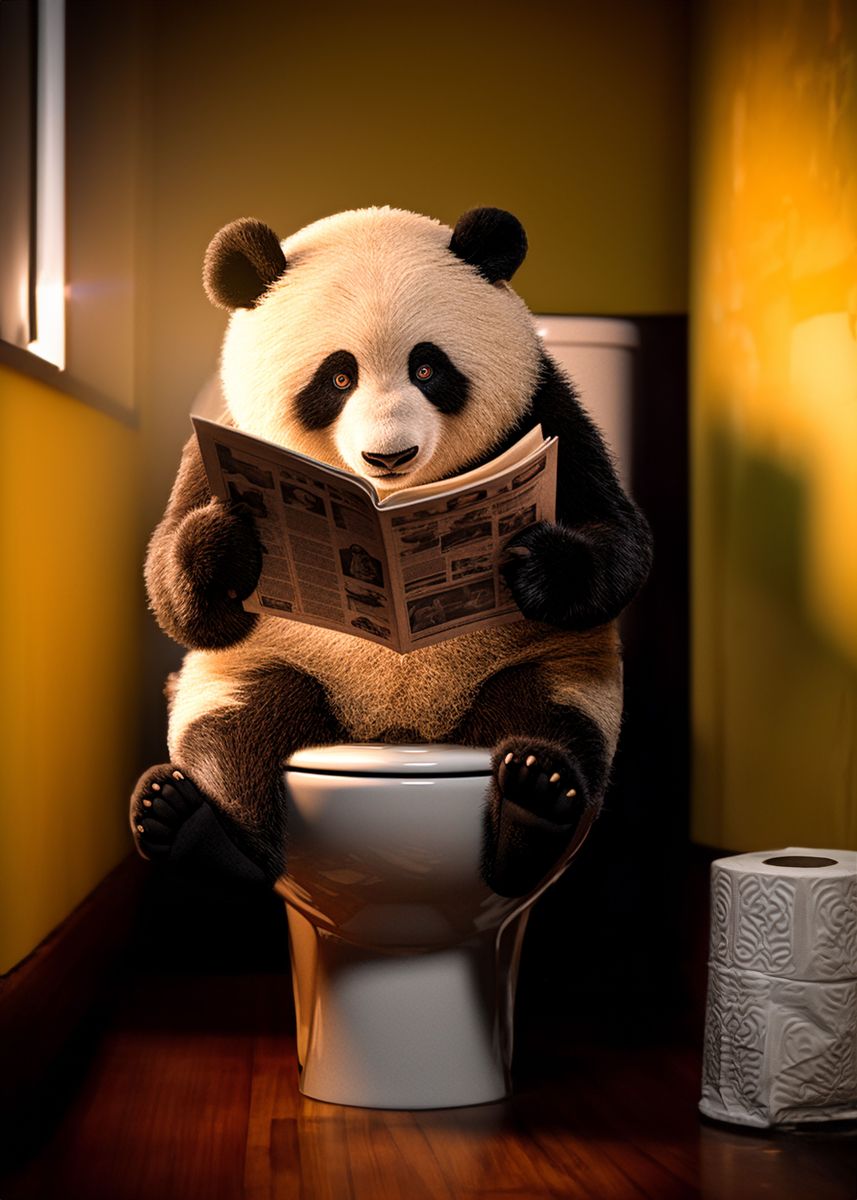 'Panda Toilet Newspaper' Poster, picture, metal print, paint by Danan ...