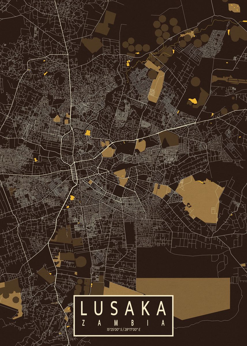 'Lusaka City Map Pastel' Poster, picture, metal print, paint by deMAP ...