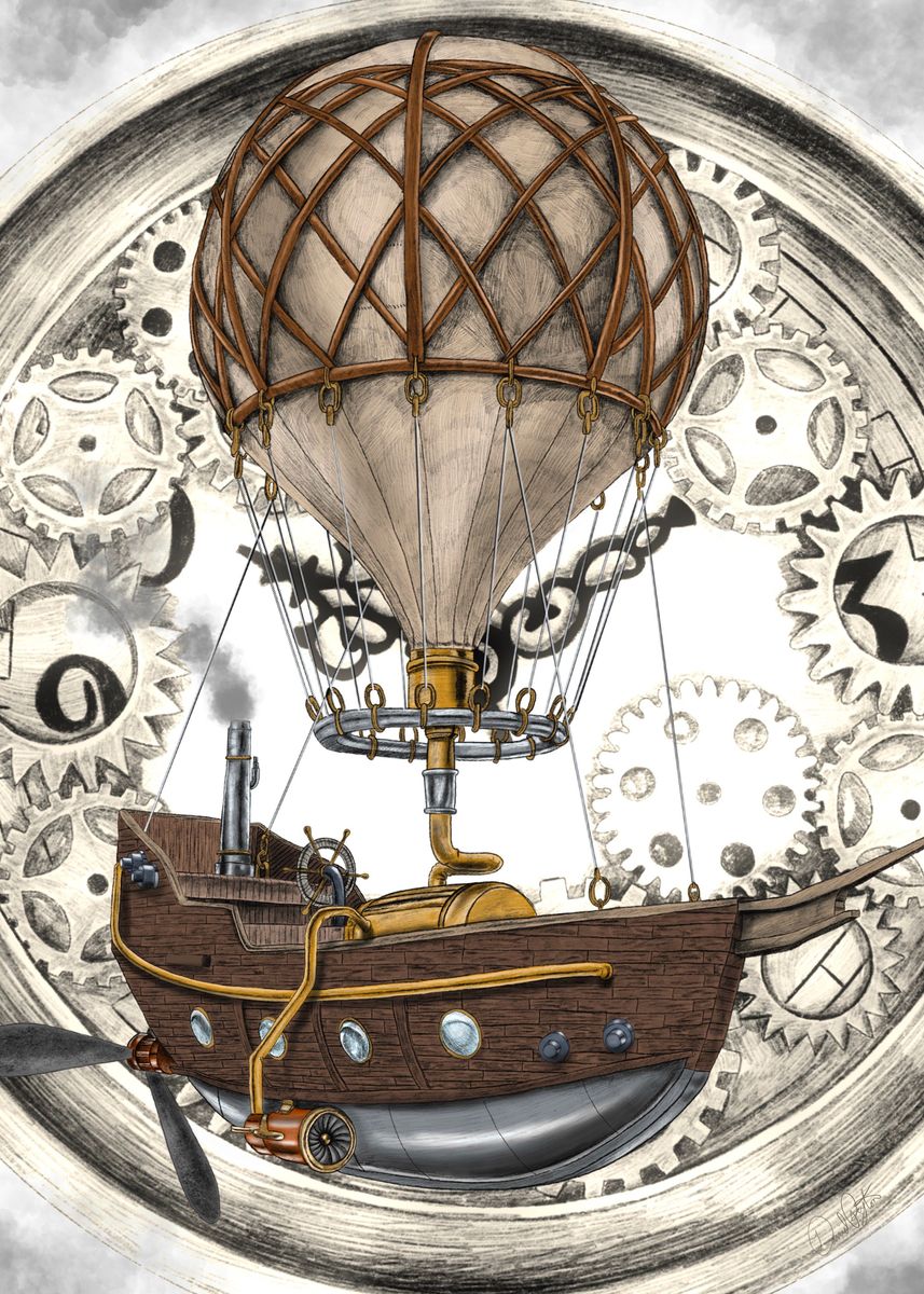 'Clockwork Airship' Poster, picture, metal print, paint by Daniel ...
