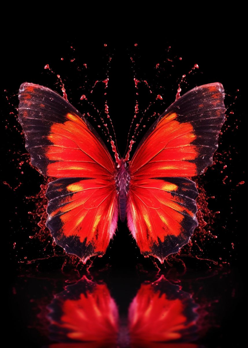 'Red Neon Butterfly' Poster, picture, metal print, paint by Cybronauts ...