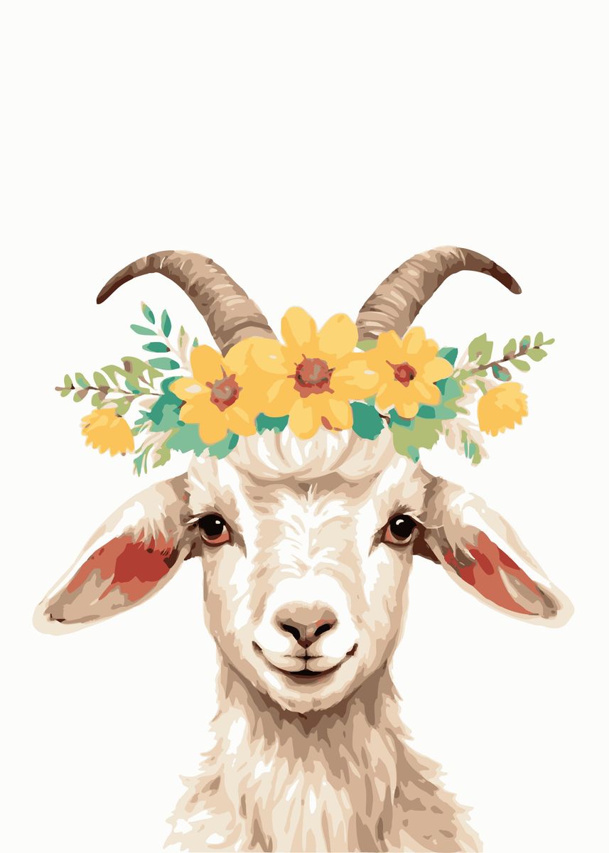 'Floral Goat' Poster, picture, metal print, paint by 1x Merch | Displate
