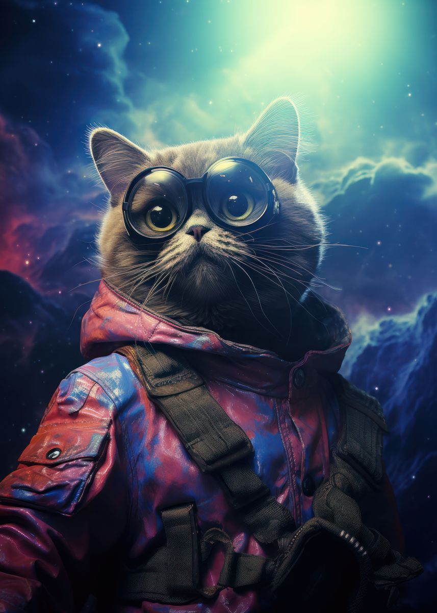 'Astro Cat Adventure' Poster, picture, metal print, paint by ...