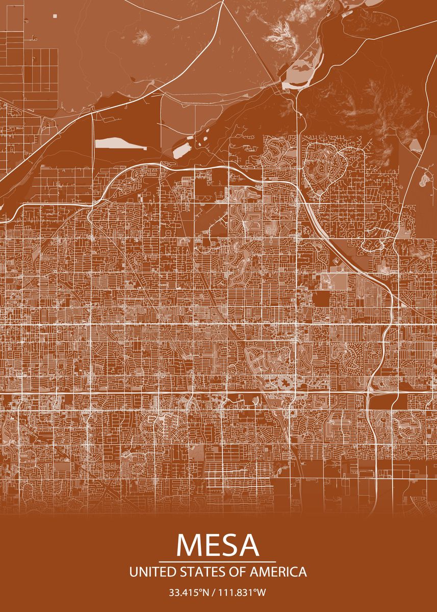 'Mesa Arizona USA Brown Map' Poster, picture, metal print, paint by ...