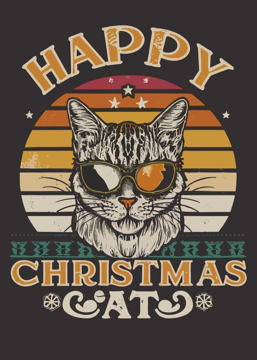 'Happy Christmas Cat' Poster, picture, metal print, paint by KING STONE ...