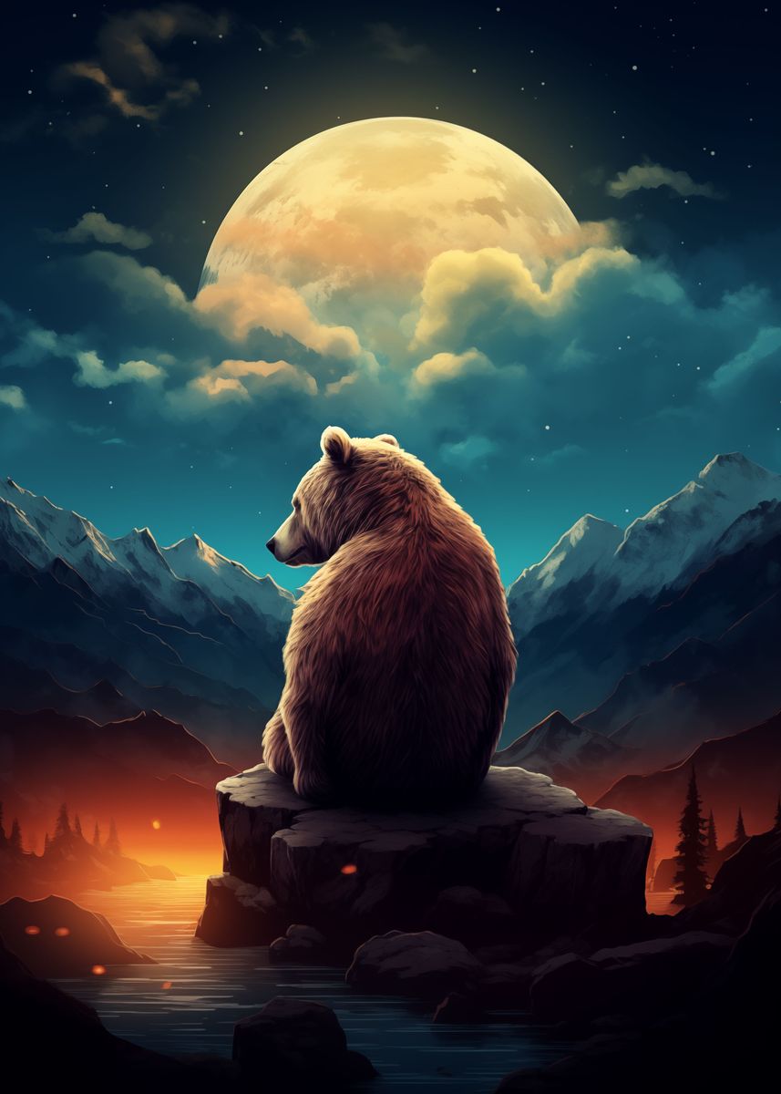'Lonely Moonlit Bear' Poster, picture, metal print, paint by Notorious ...