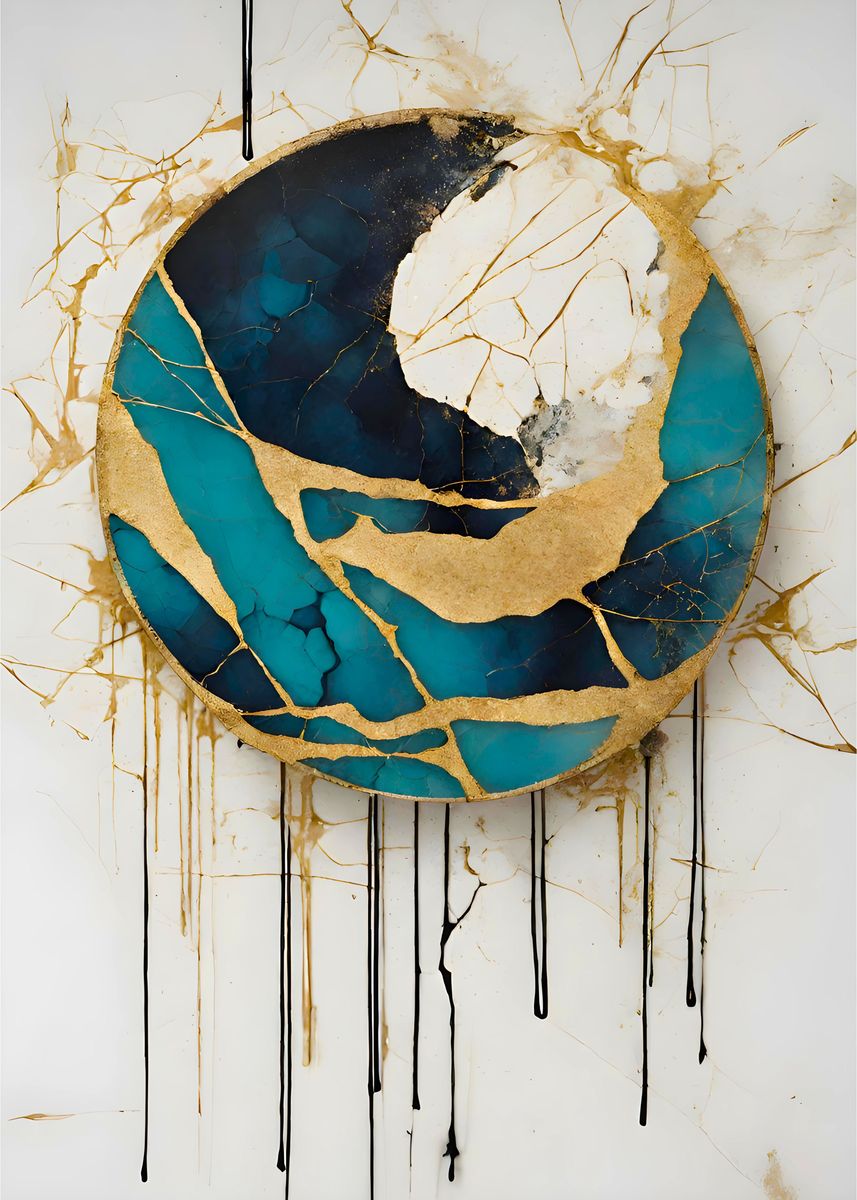 'Abstract Kintsugi moon art' Poster, picture, metal print, paint by gani ismail | Displate