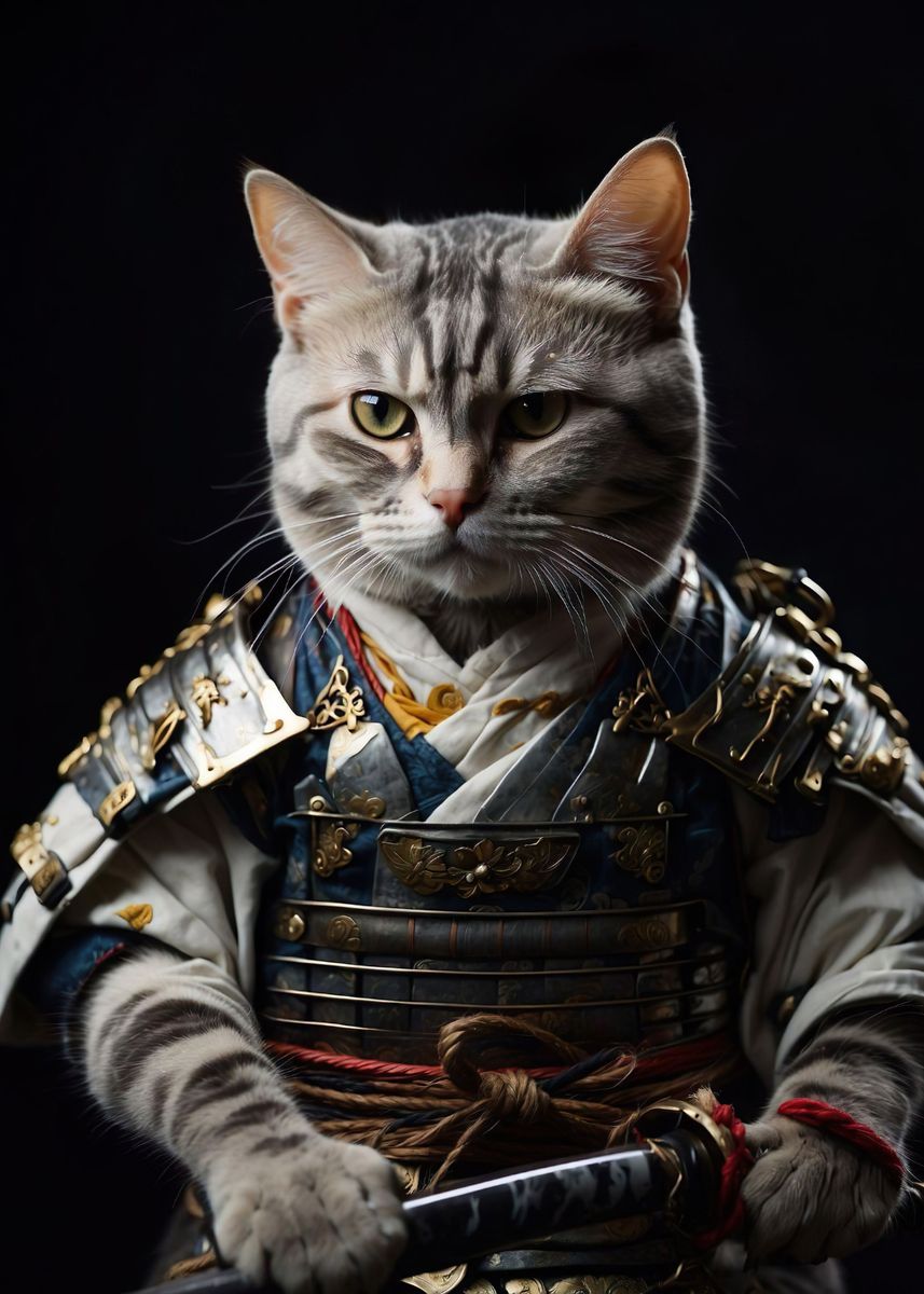 'Samurai Cat' Poster, picture, metal print, paint by Vicky Hanggara ...