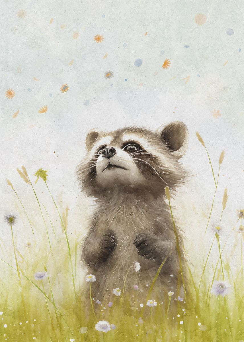 'Cute little raccoon' Poster, picture, metal print, paint by Alexandra ...