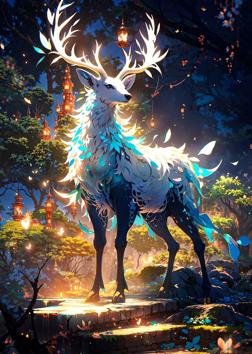 'Magic Deer Legend Stag Zen' Poster, picture, metal print, paint by White Ghost | Displate
