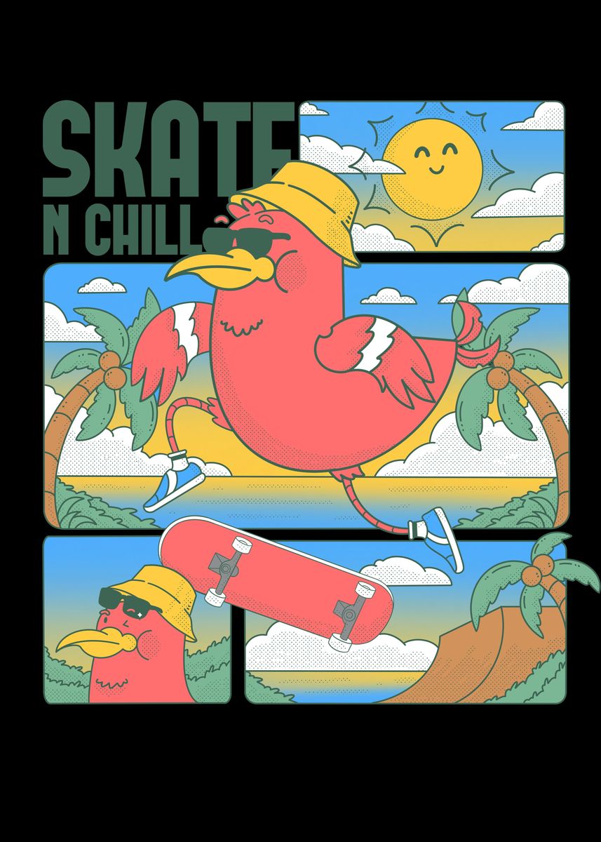 'Skate and Chill' Poster, picture, metal print, paint by ArtThree ...