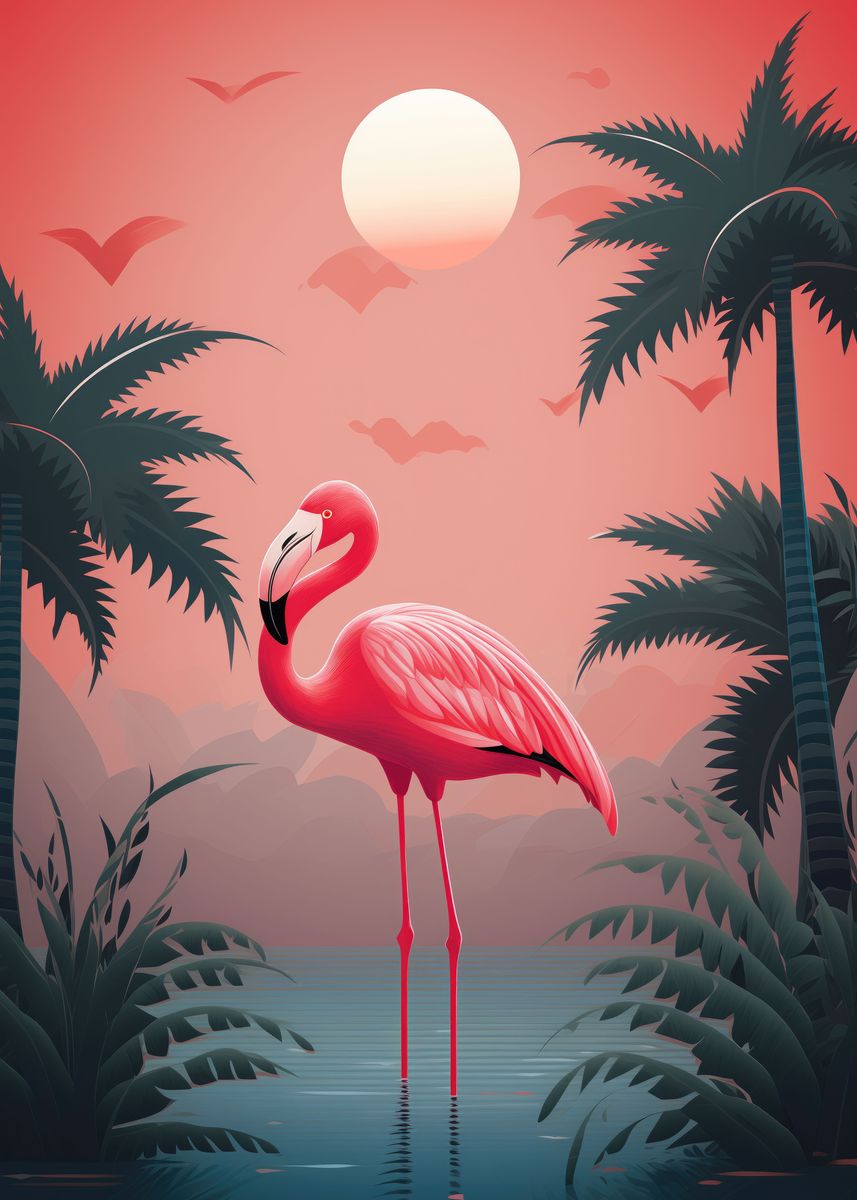 'Pink Tropical Flamingo 02' Poster, picture, metal print, paint by ...