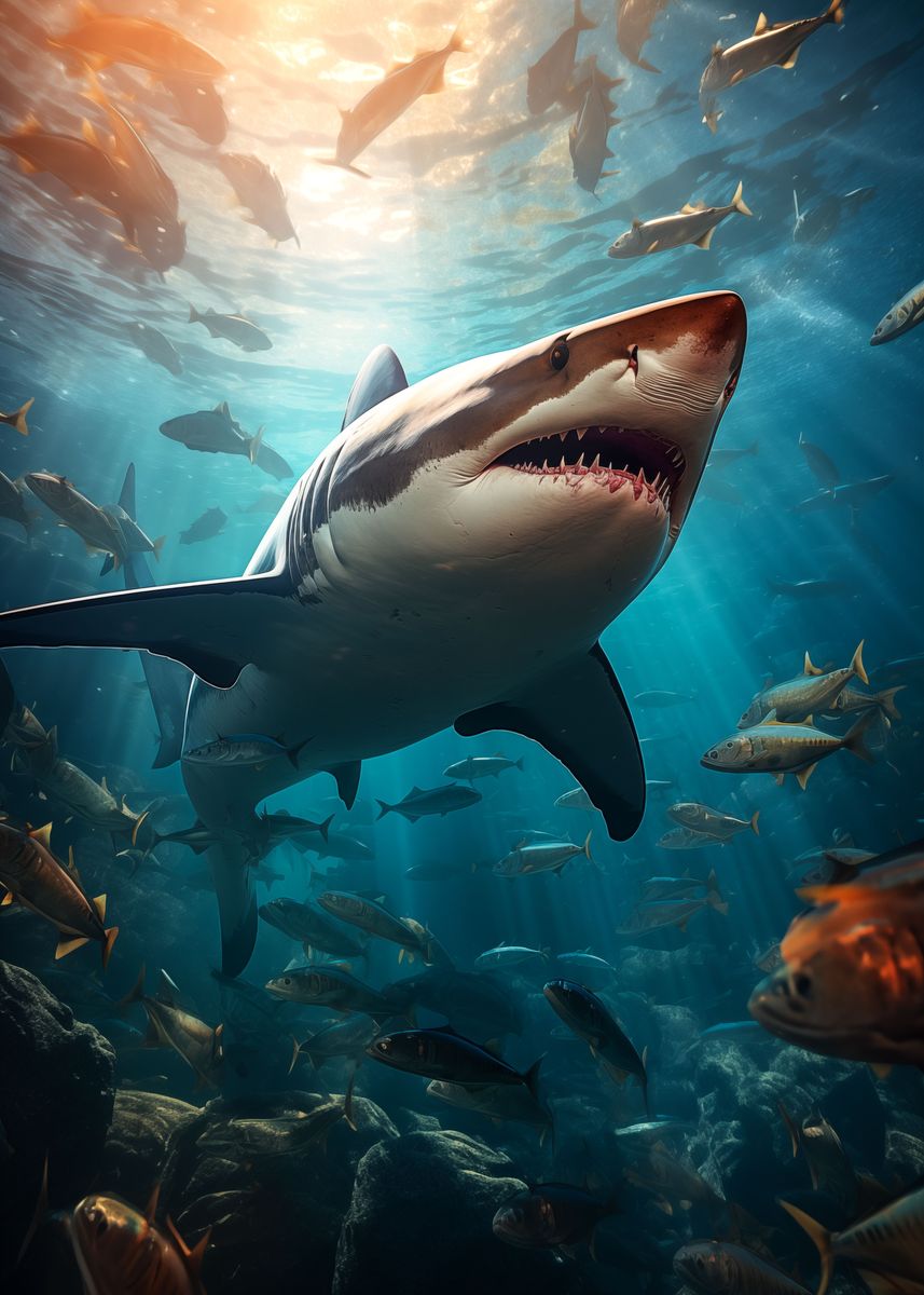 'shark swimming' Poster, picture, metal print, paint by Adel S | Displate