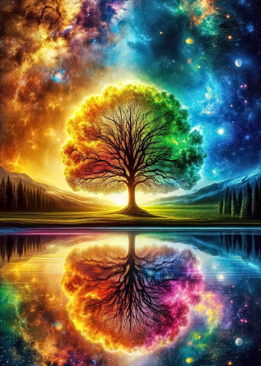 'Rainbow Tree Cosmic' Poster, picture, metal print, paint by Awesome ...