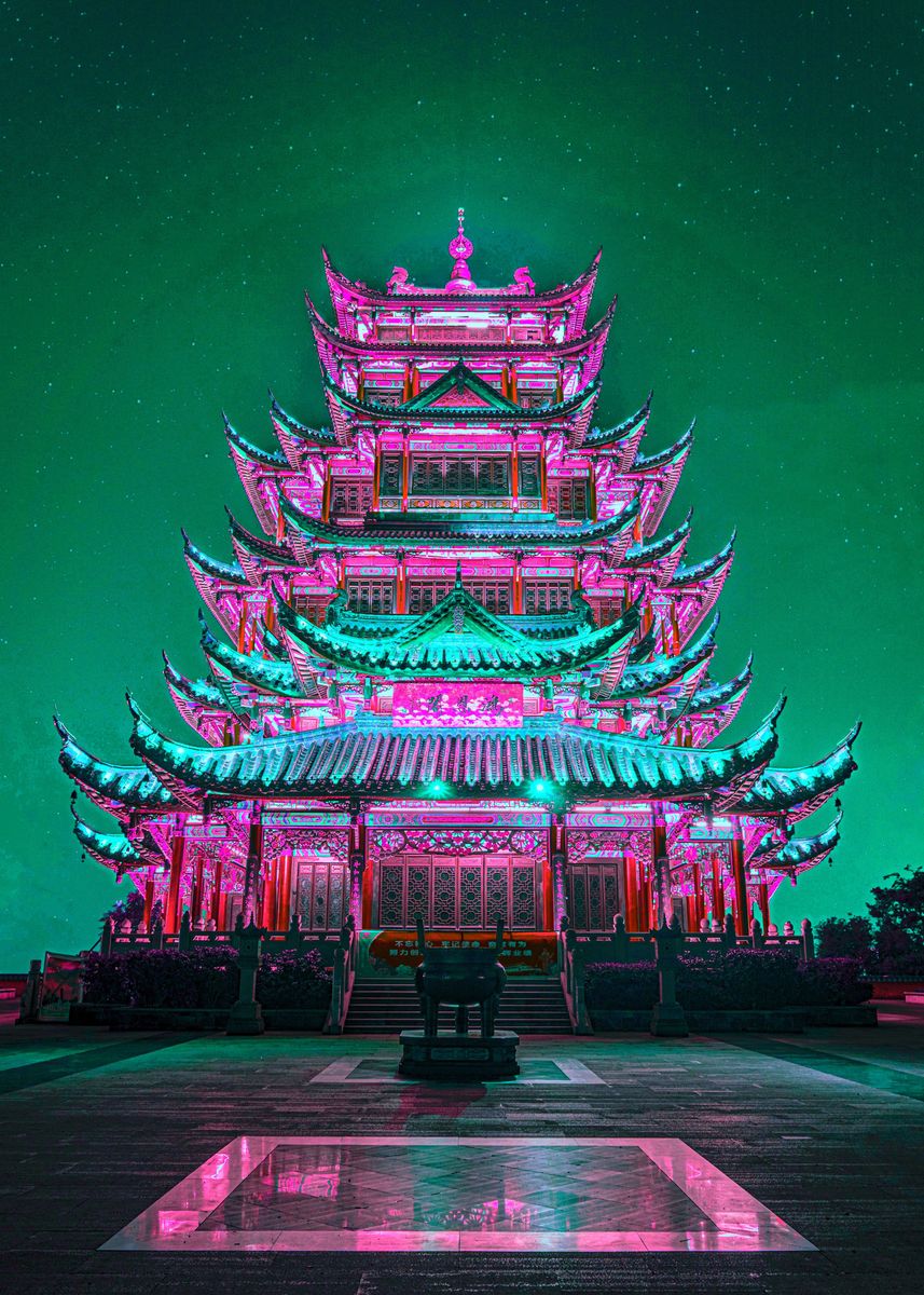 'Neon Night' Poster, picture, metal print, paint by Braxxaz | Displate