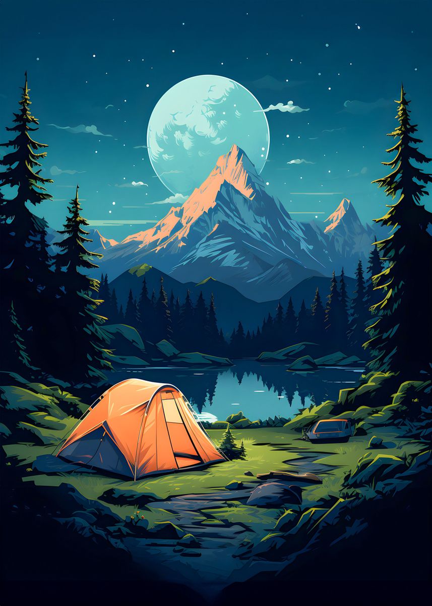 'Beautiful Camping Night' Poster, picture, metal print, paint by Rogue ...