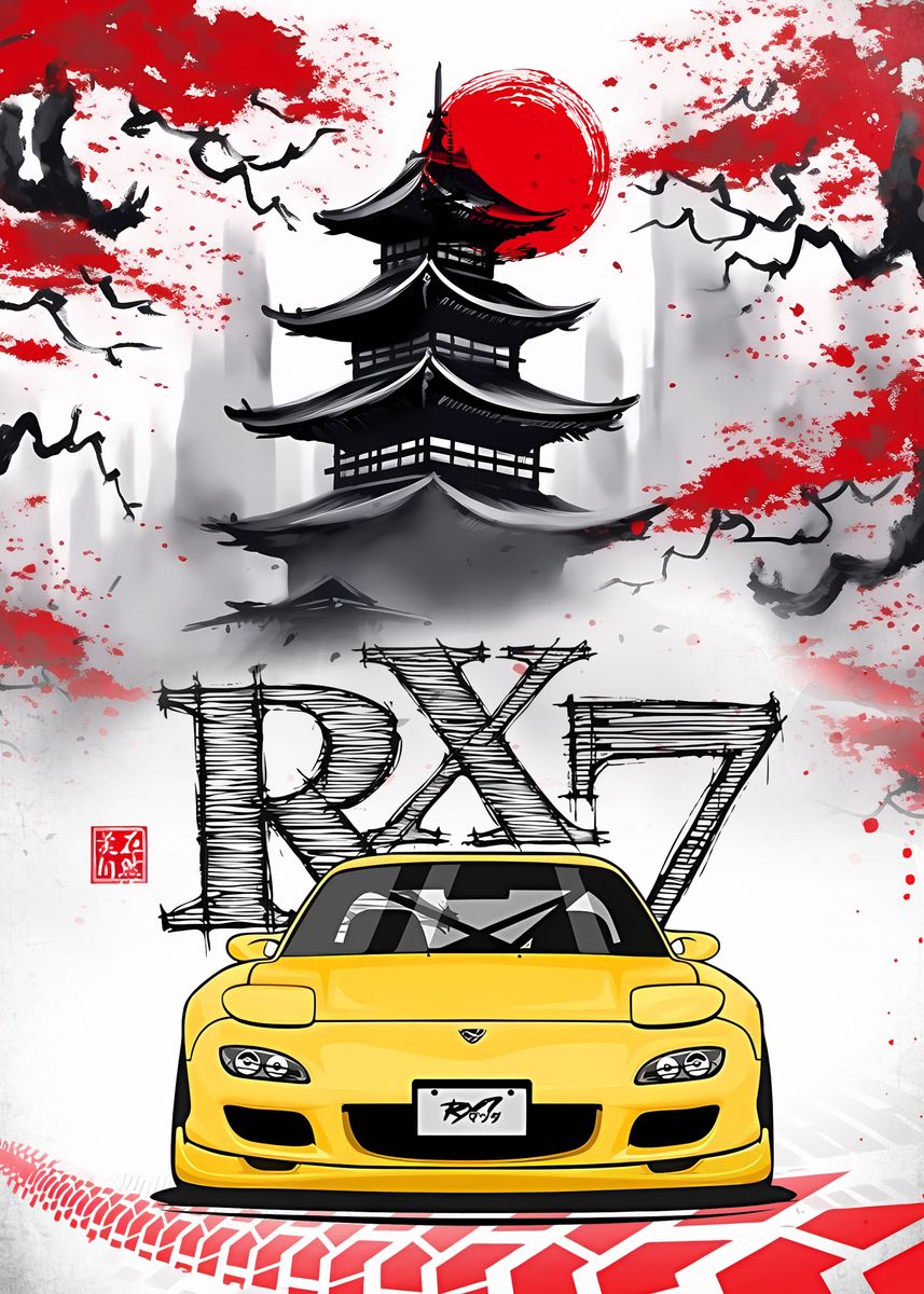 'Mazda RX7' Poster, picture, metal print, paint by ALEX SHINDER | Displate