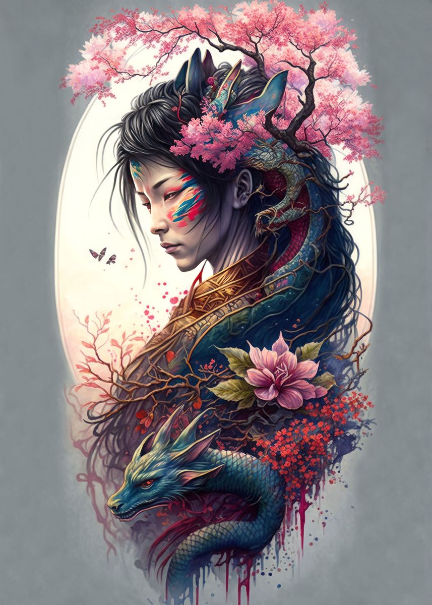 'Geisha Dragon ' Poster, picture, metal print, paint by Graphic ...