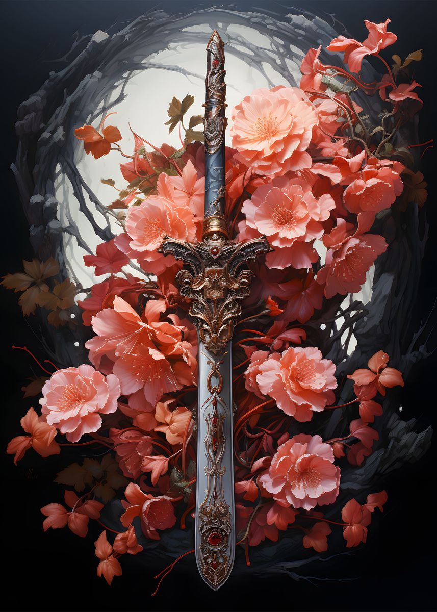 'Sakura Sword Japan' Poster, picture, metal print, paint by Future Art | Displate