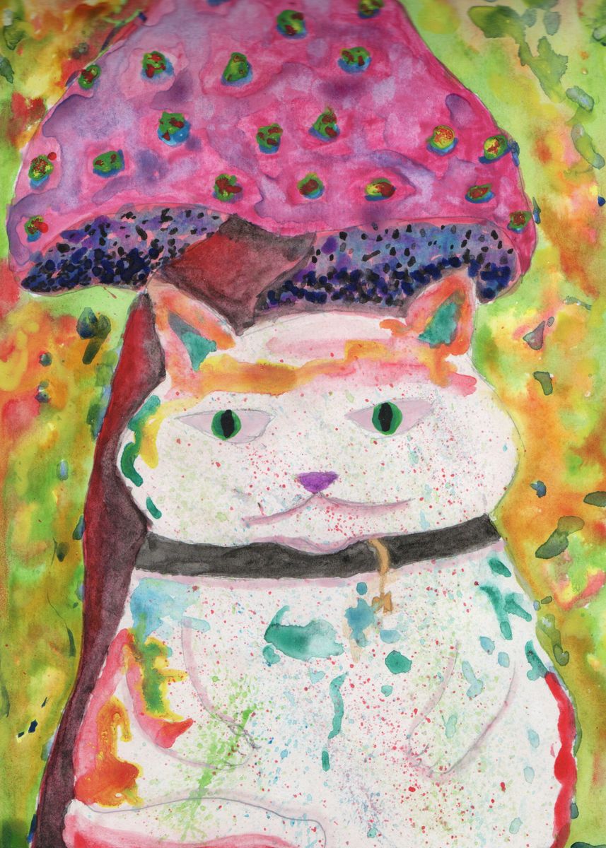 'Neon Splatter Cat' Poster, picture, metal print, paint by ...