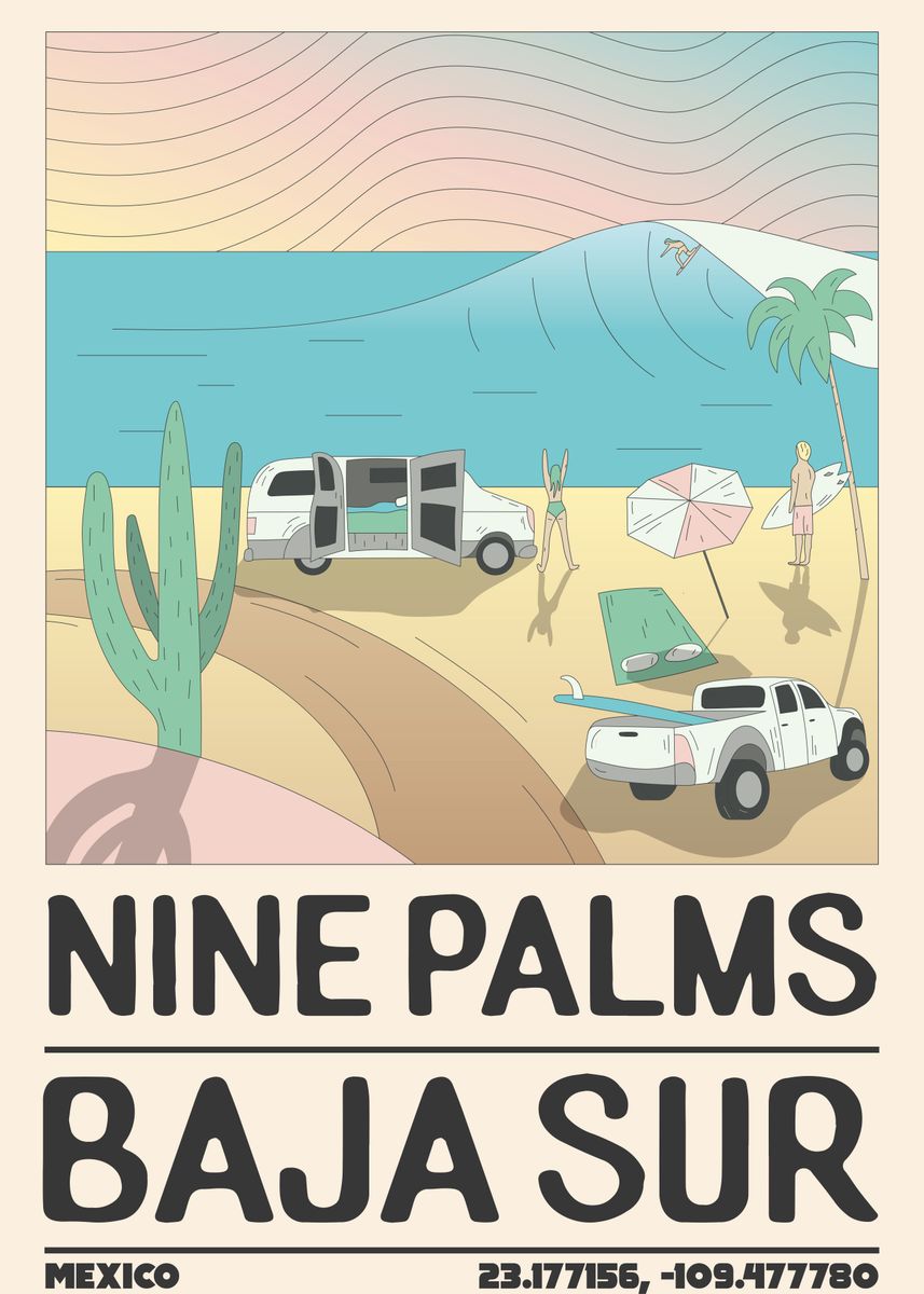 'Nine Palms Mexico' Poster, picture, metal print, paint by Jake Purcell ...
