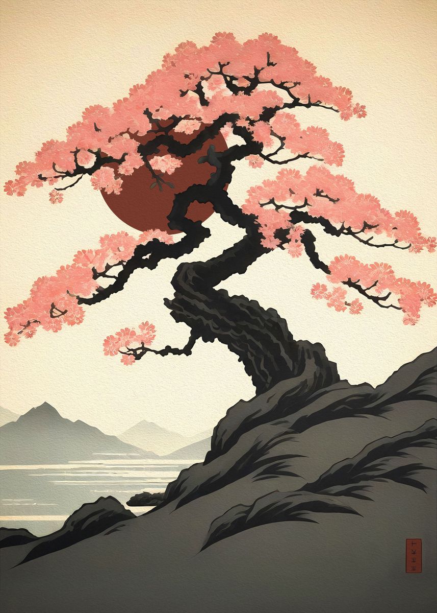 'Vintage Japanese Sakura' Poster, picture, metal print, paint by Atanas ...