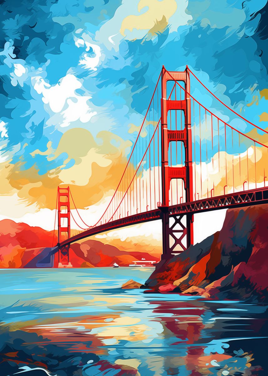 'Golden Gate Bridge paint' Poster, picture, metal print, paint by ...