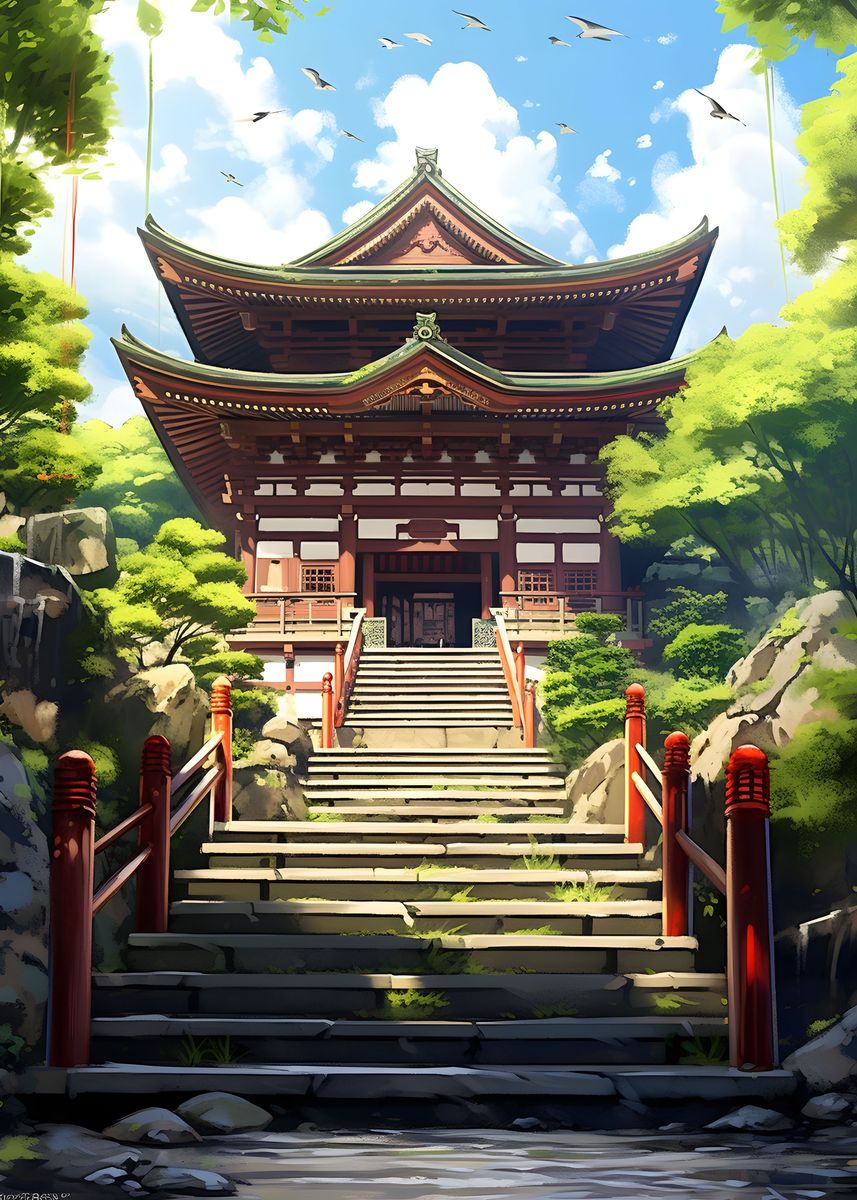 'Japanese Temple Entrance' Poster, picture, metal print, paint by ...