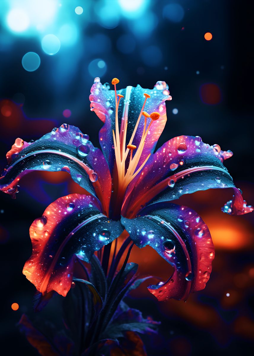 'Lily Flower Neon Cosmic' Poster, picture, metal print, paint by Mose ...