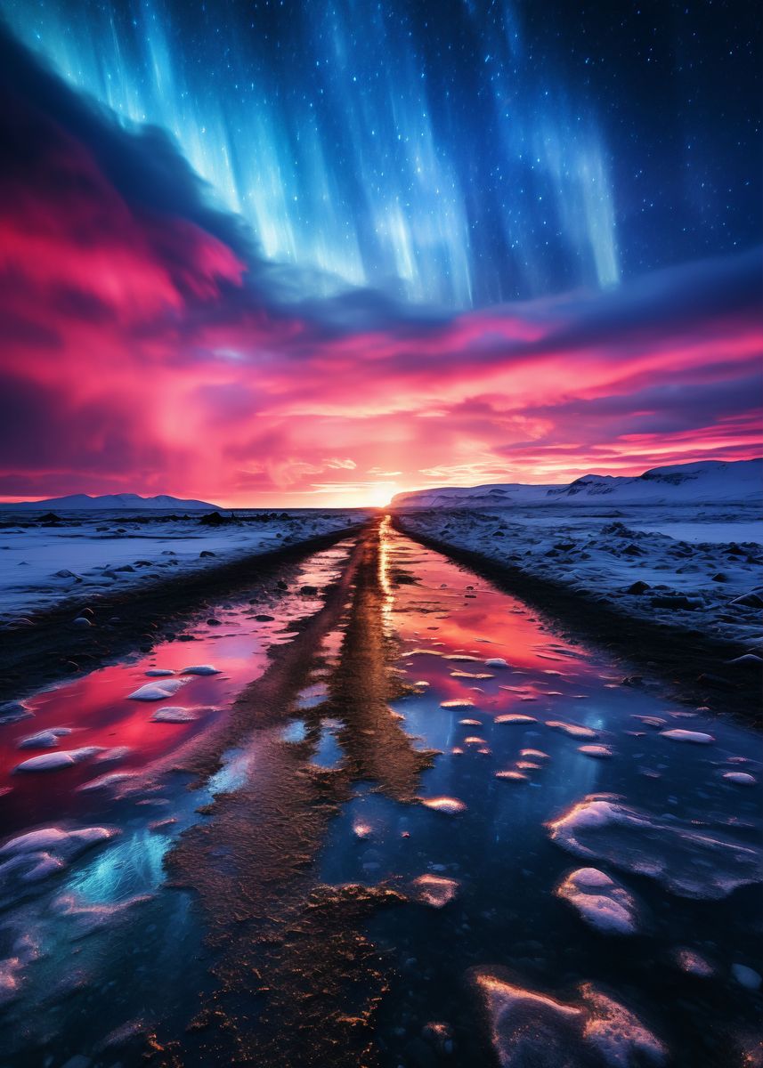 'Sunset Northern Lights' Poster, picture, metal print, paint by ...