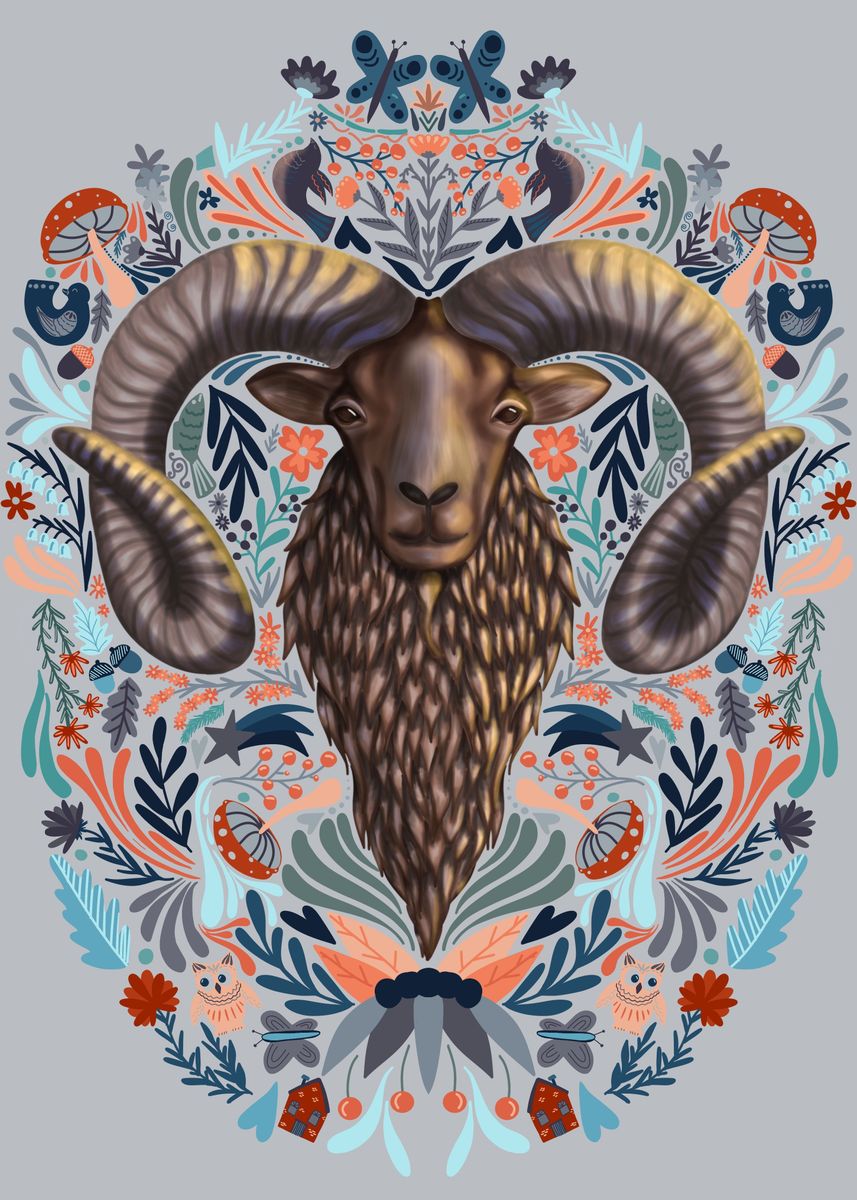 'Folk Art Ram' Poster, picture, metal print, paint by MissPerfectKaos ...