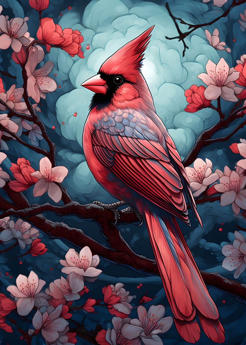 'Cardinal bird' Poster, picture, metal print, paint by ArtFusion | Displate