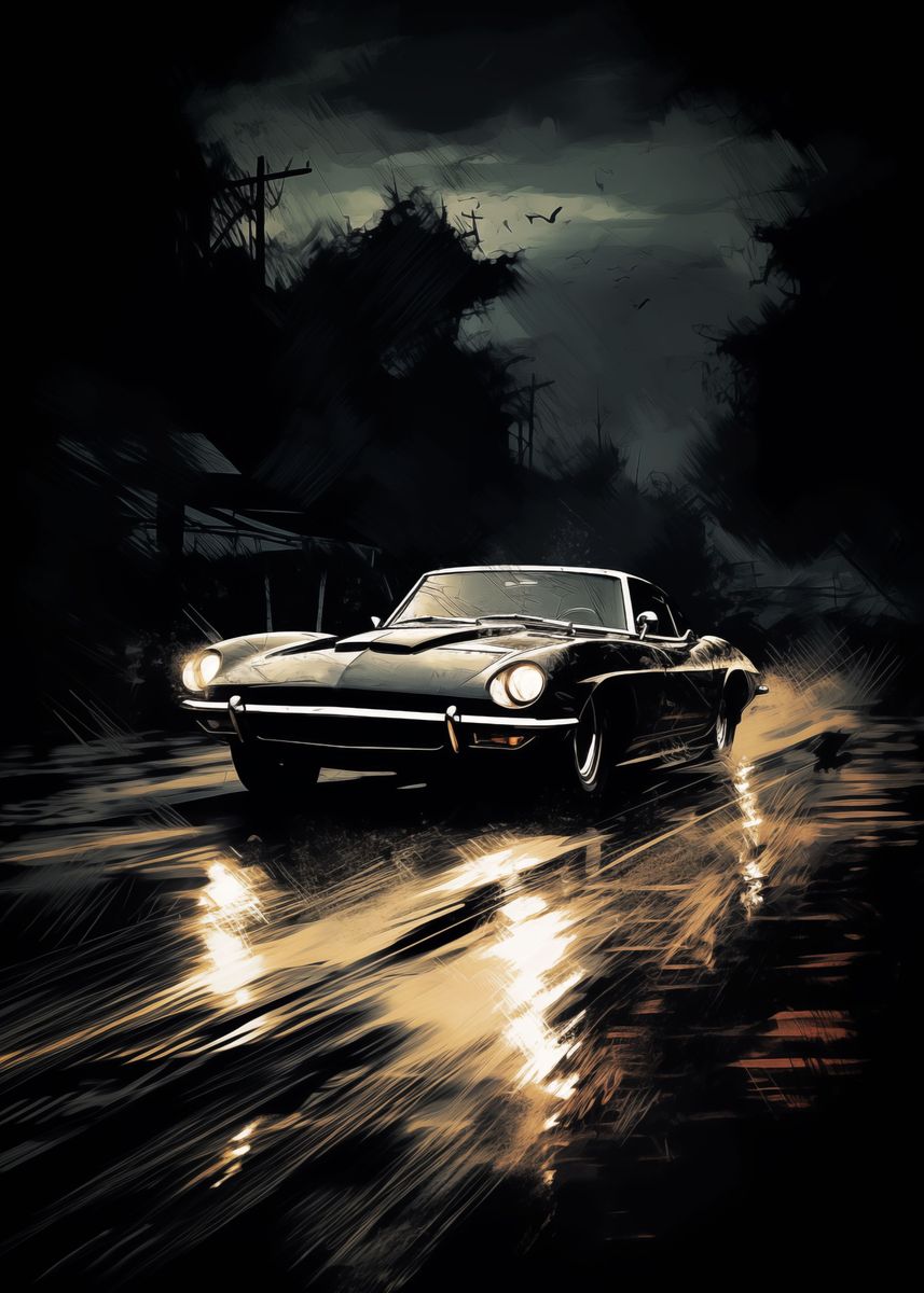 'American Car Noir Style' Poster, picture, metal print, paint by Mehdi ...