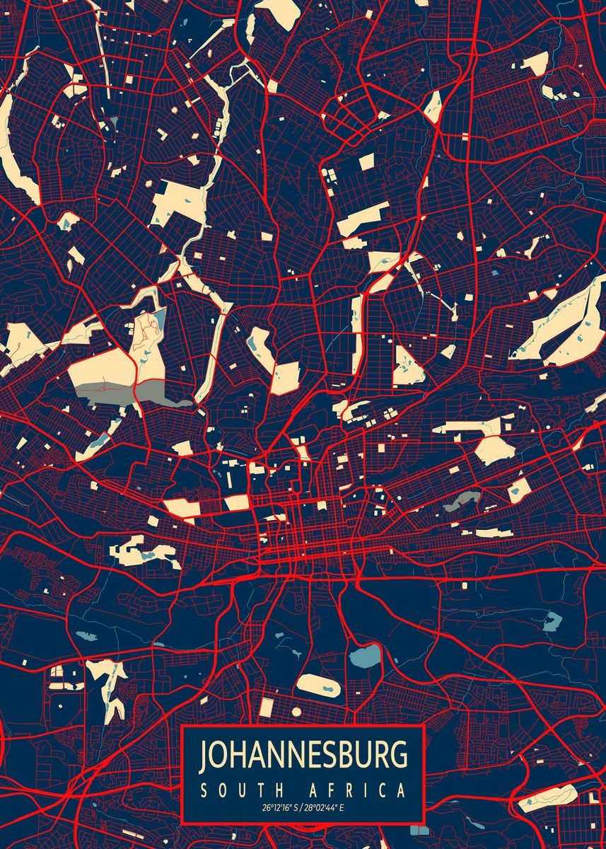 'Johannesburg City Map Hope' Poster, picture, metal print, paint by ...