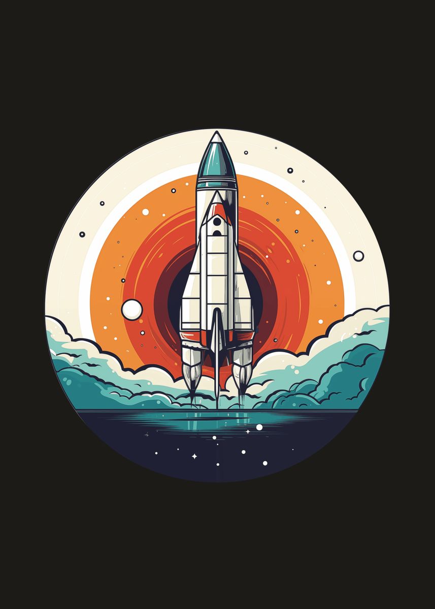 'Drawing of a rocket ship' Poster, picture, metal print, paint by ...