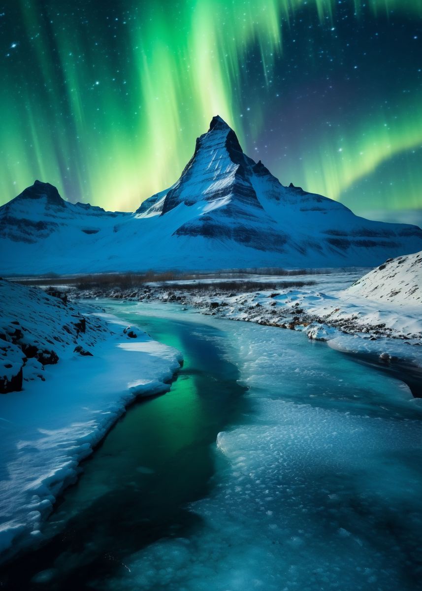 'Green Aurora Borealis' Poster, picture, metal print, paint by ...