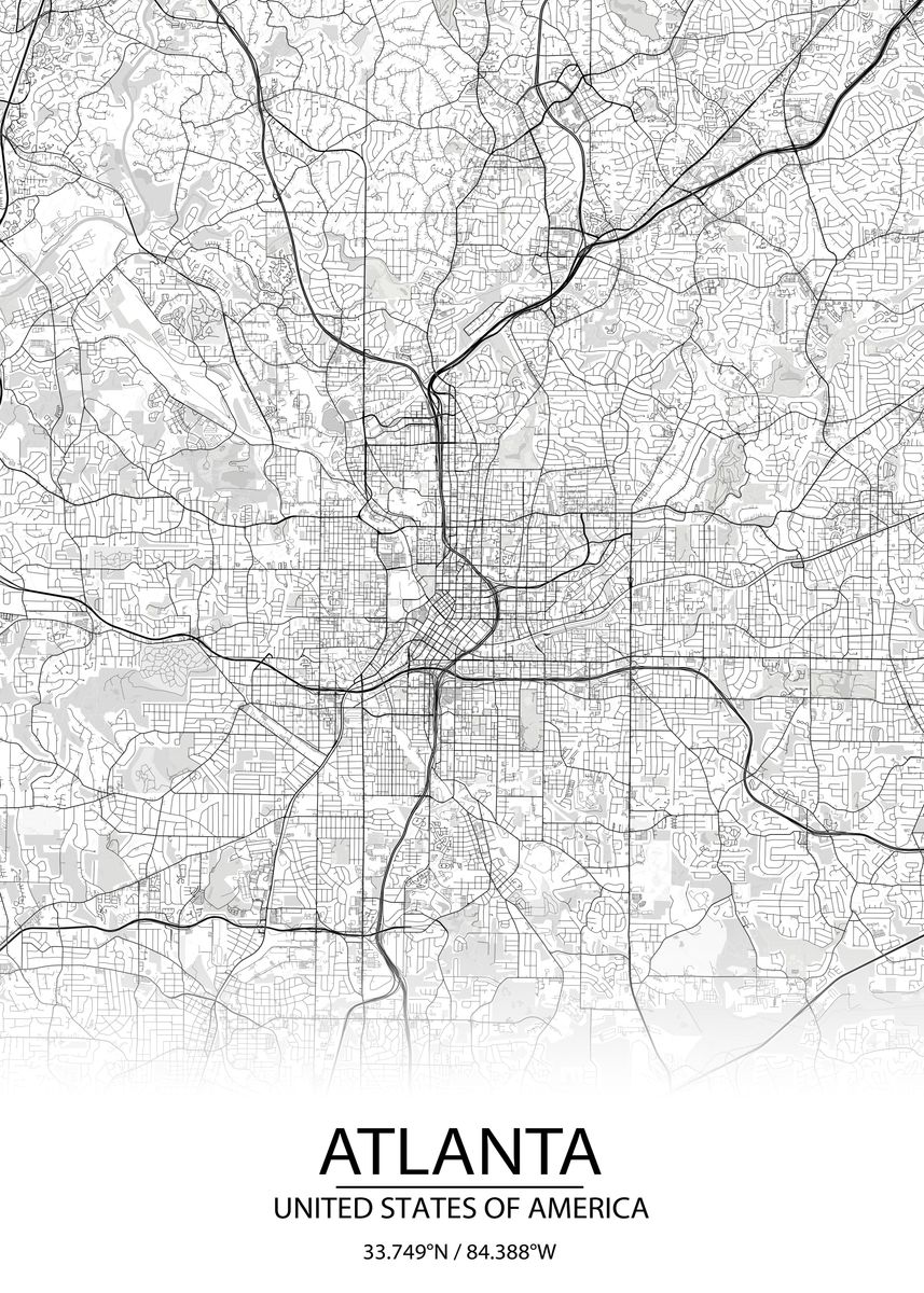 'Atlanta Georgia White Map' Poster, picture, metal print, paint by Wall ...