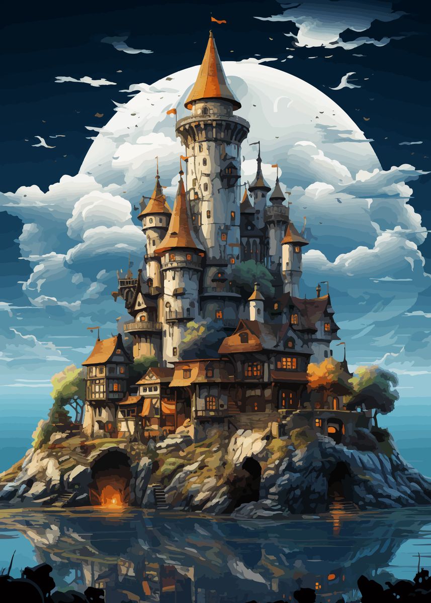 'Medieval moated castle' Poster, picture, metal print, paint by Stefan ...