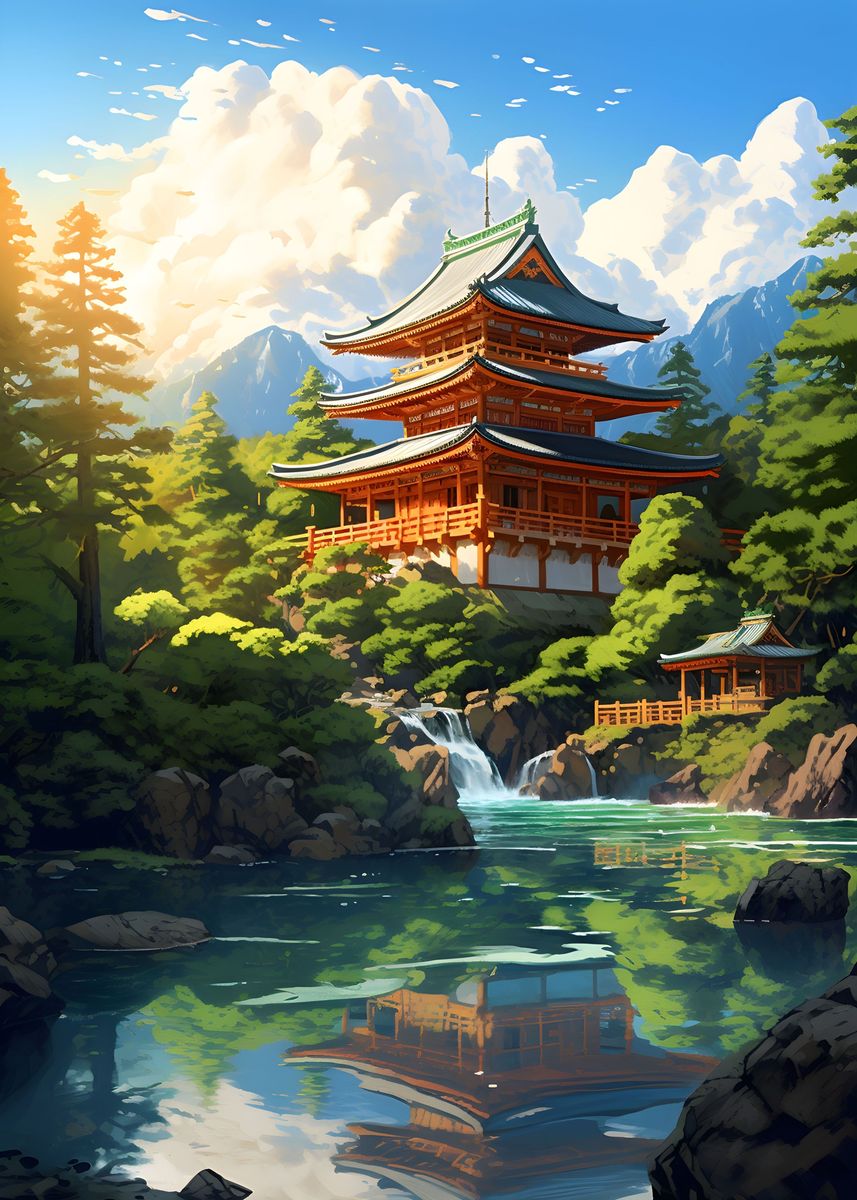 'Japanese Temple Anime' Poster, picture, metal print, paint by MajopArt ...