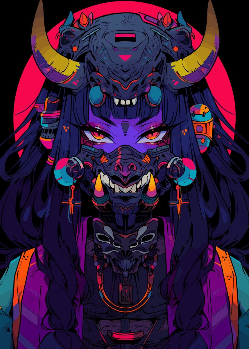 'Cyberpunk Demon Girl' Poster, picture, metal print, paint by SuperNova ...