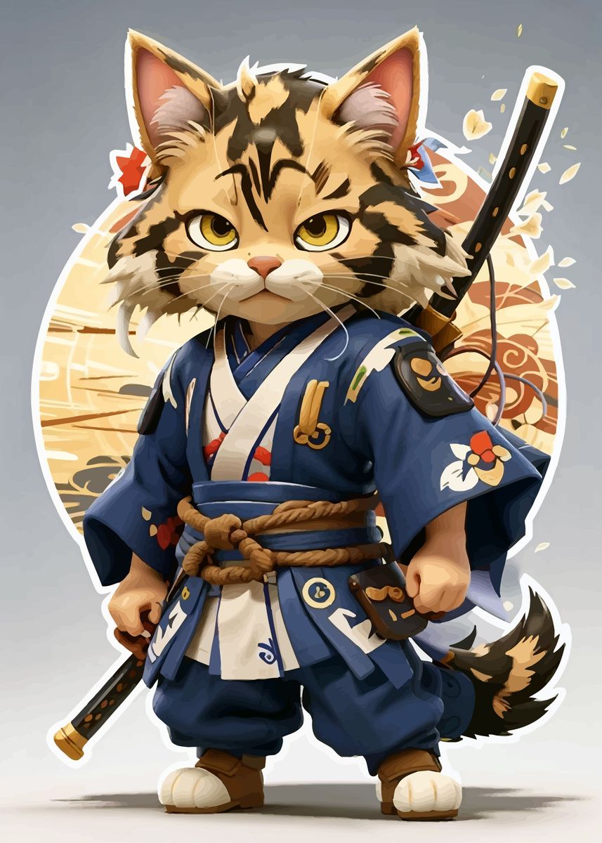 'Ninja Cat' Poster, picture, metal print, paint by Anhanh Store | Displate