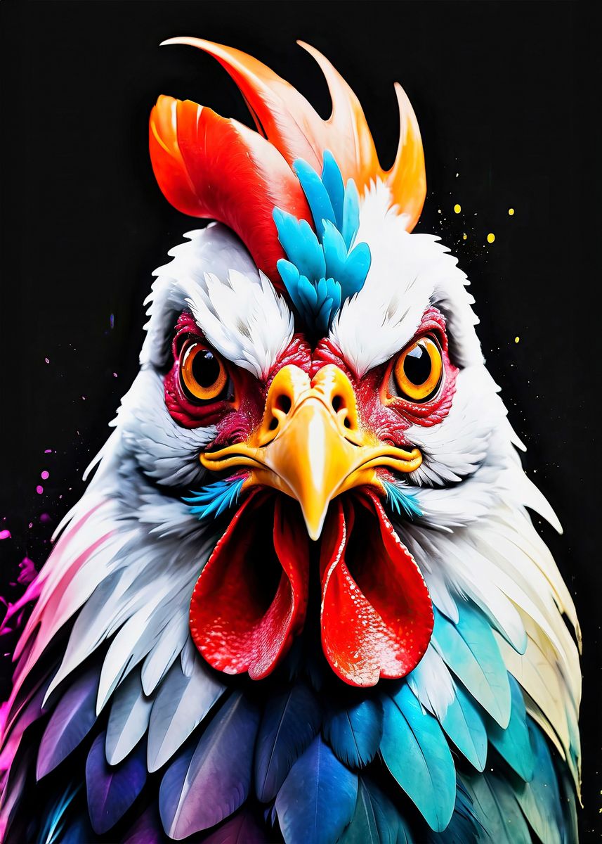 'Dynamic Chicken Portrait' Poster, picture, metal print, paint by ...
